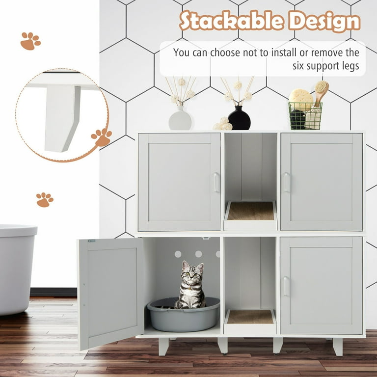 Stackable Cat Litter Box Cabinet Double Cat Litter Box Enclosure For 2 ...