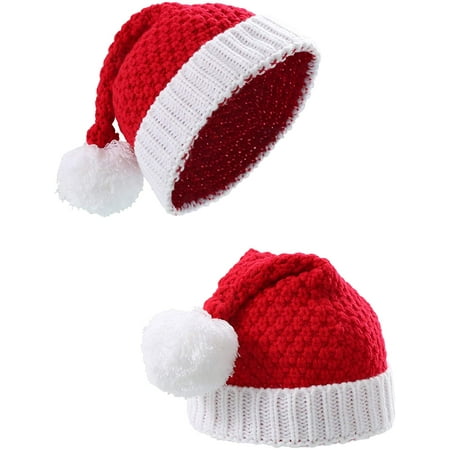 Dyfrio 2 Pieces Santa Hat Christmas Red and White Knitted Christmas ...