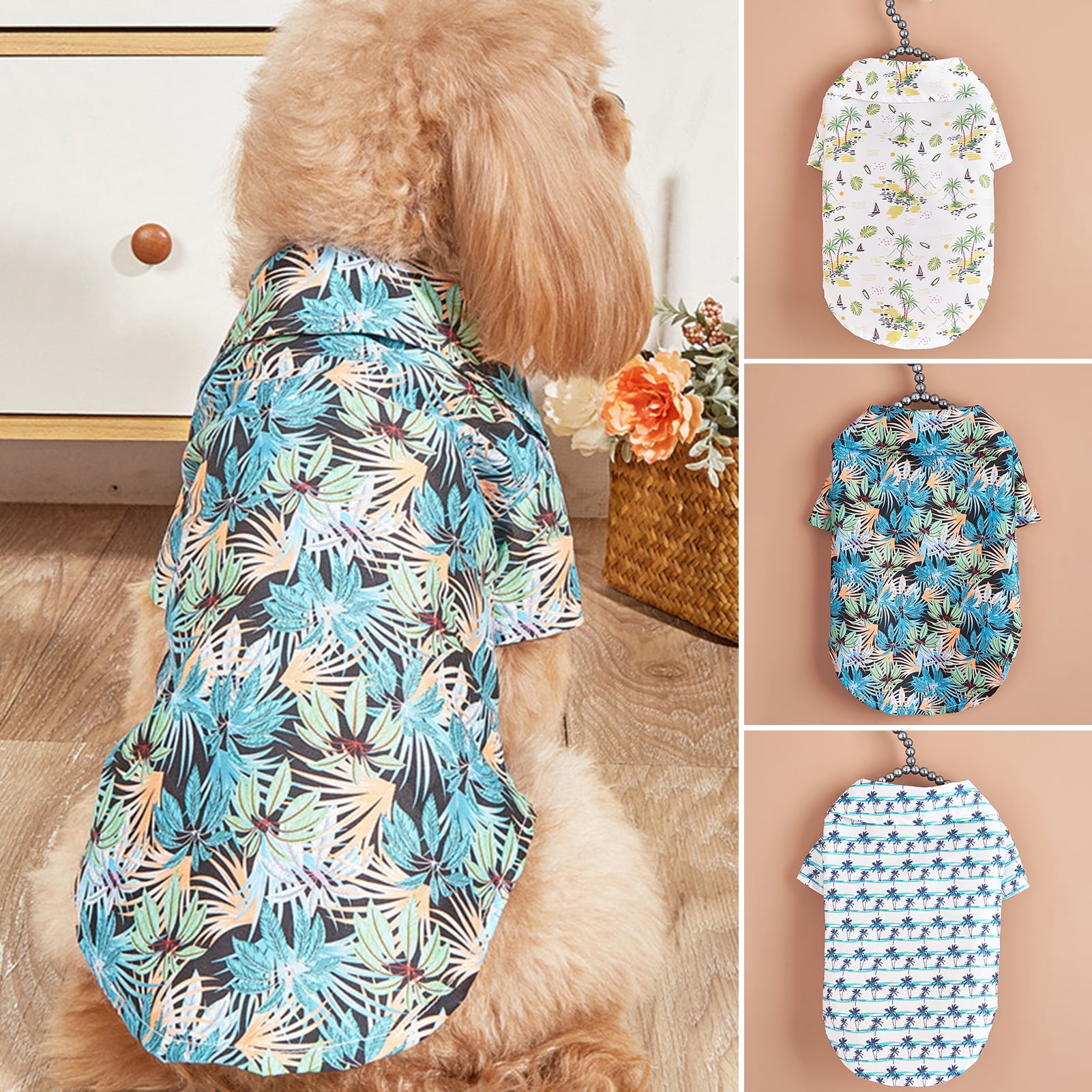Waroomhouse Pet T-shirt Short Sleeves Turndown Collar Hawaii Style ...