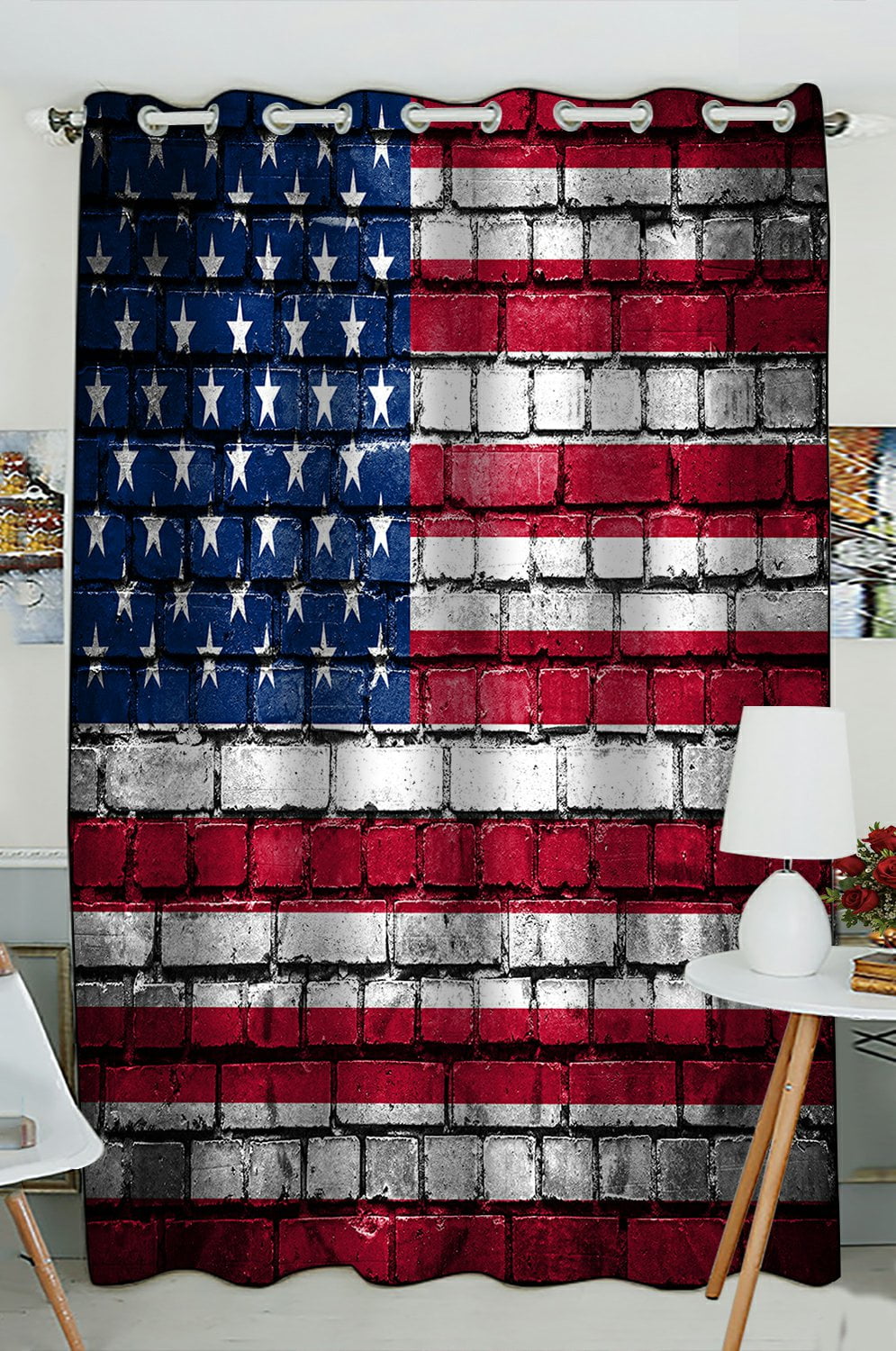 Phfzk American Flag Window Curtain, Brick Wall With Flag Of United ...