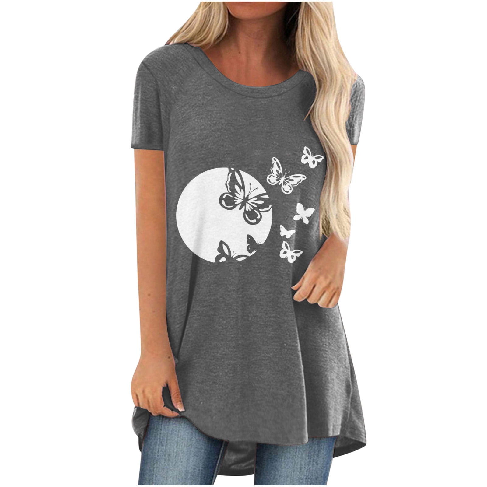 Kbkybuyz Women Fashion Casual Printing Shirts Short Sleeve Loose Tee