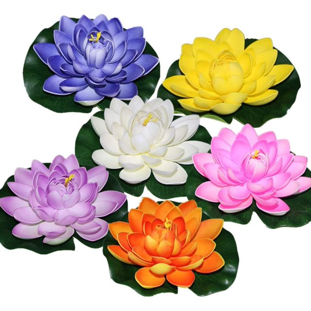 （Pack of 6）Artificial Floating Lotus Flowers Mix Color Water Lily Pads ...