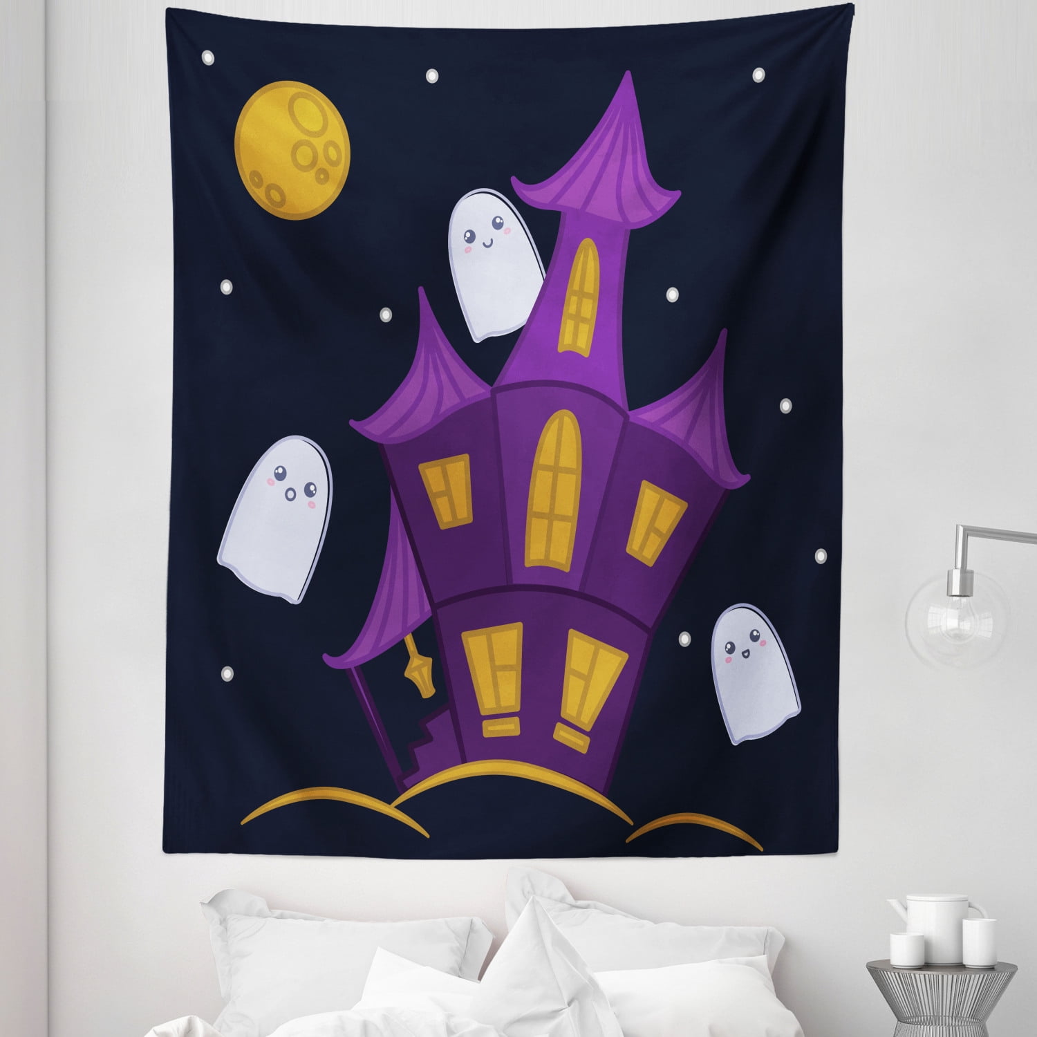 Ghost Tapestry, Dark Night Haunted House with Ghosts Halloween Design ...