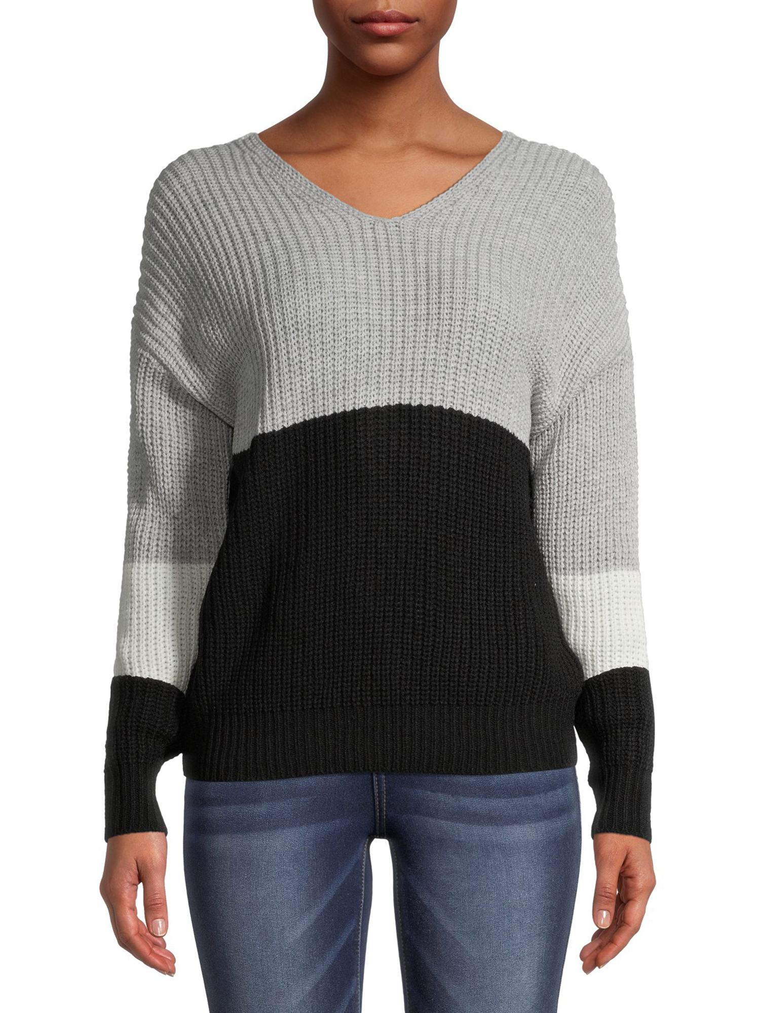 No Boundaries Juniors' Twisted Colorblocked Sweater - Walmart.com