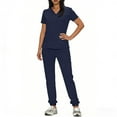 Caregiver Nursing Uniform Set with Pockets, Short Sleeve V-Neck Blouse ...