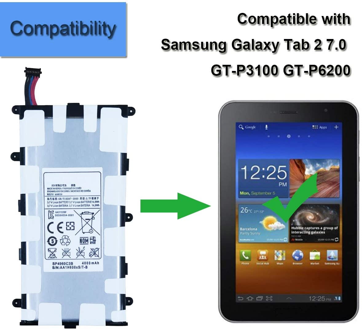 New Replacement Battery SP4960C3B Compatible with Samsung Galaxy Tab 7. ...