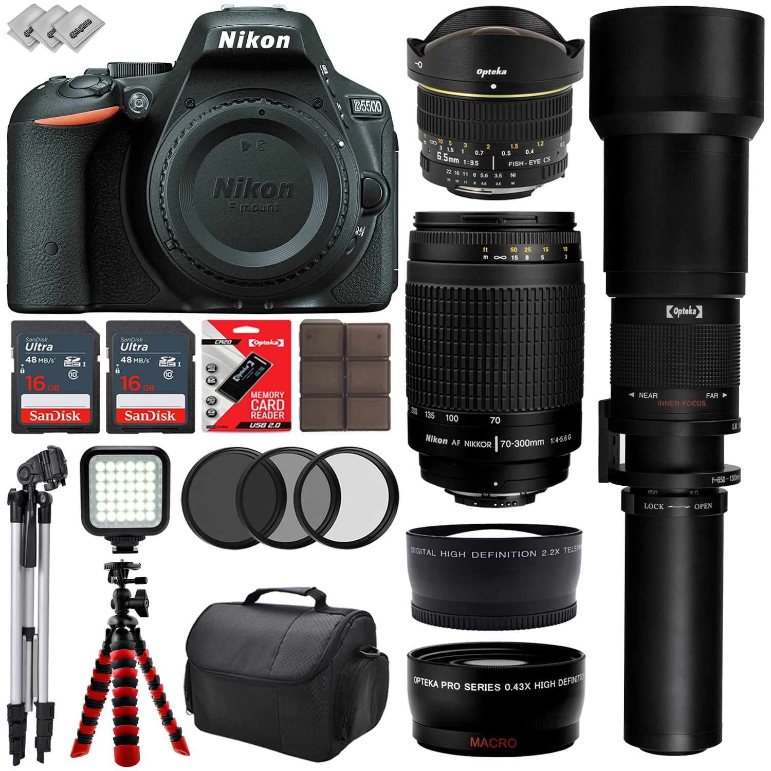 Nikon D5500 HD Digital SLR Camera w/ 6 Lens - 6.5 to 2600mm - 32GB ...