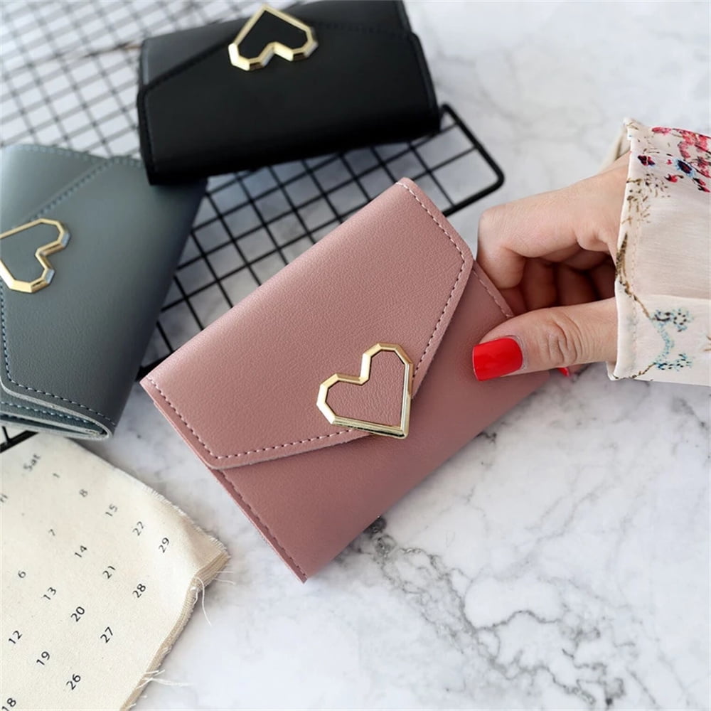 Small Wallets for Women, Metal Heart-shaped Card Holder, Ladies Trifold ...