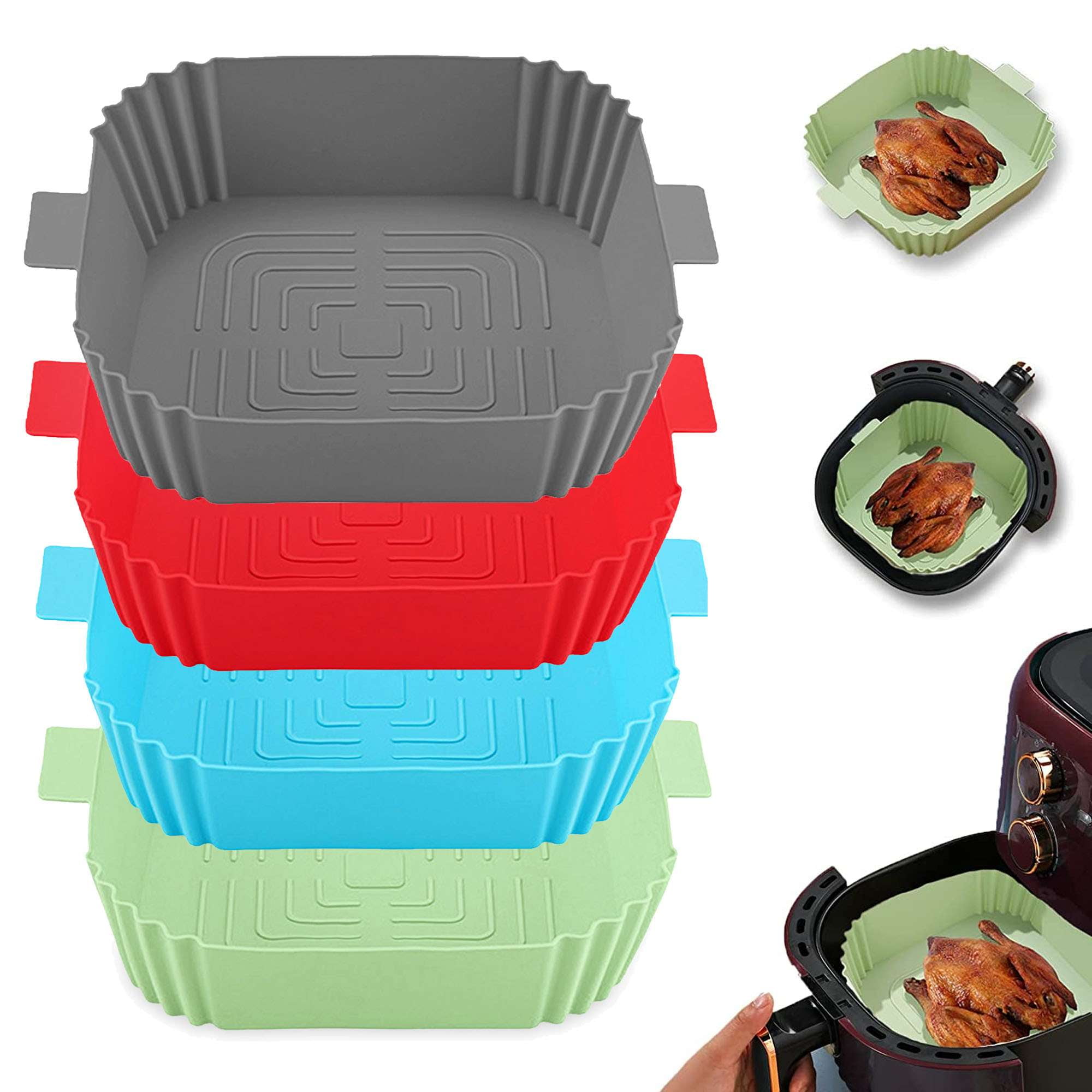 Deago Square Silicone Air Fryer Liners 7.7 inch for 3 to 6 QT Reusable ...