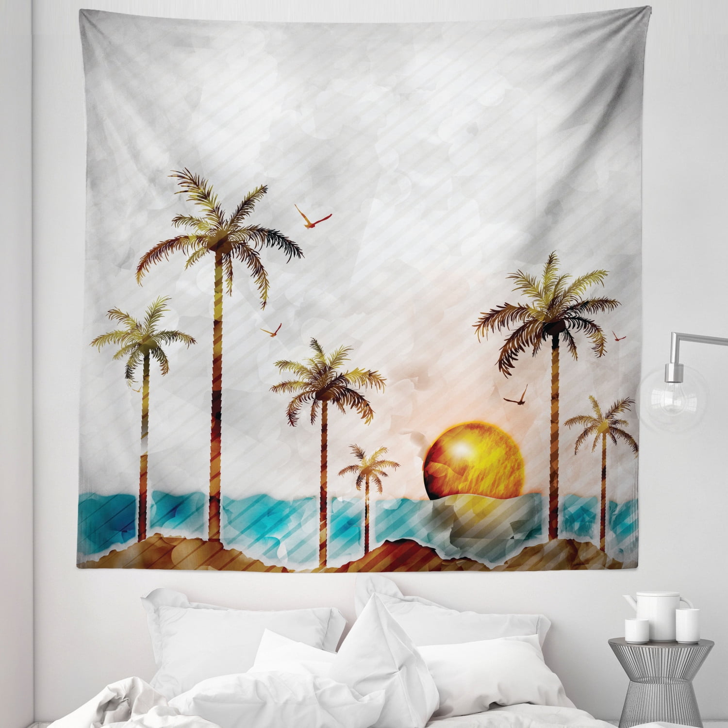 Island Tapestry, Tropical Landscape in Watercolor Style Palm Trees ...