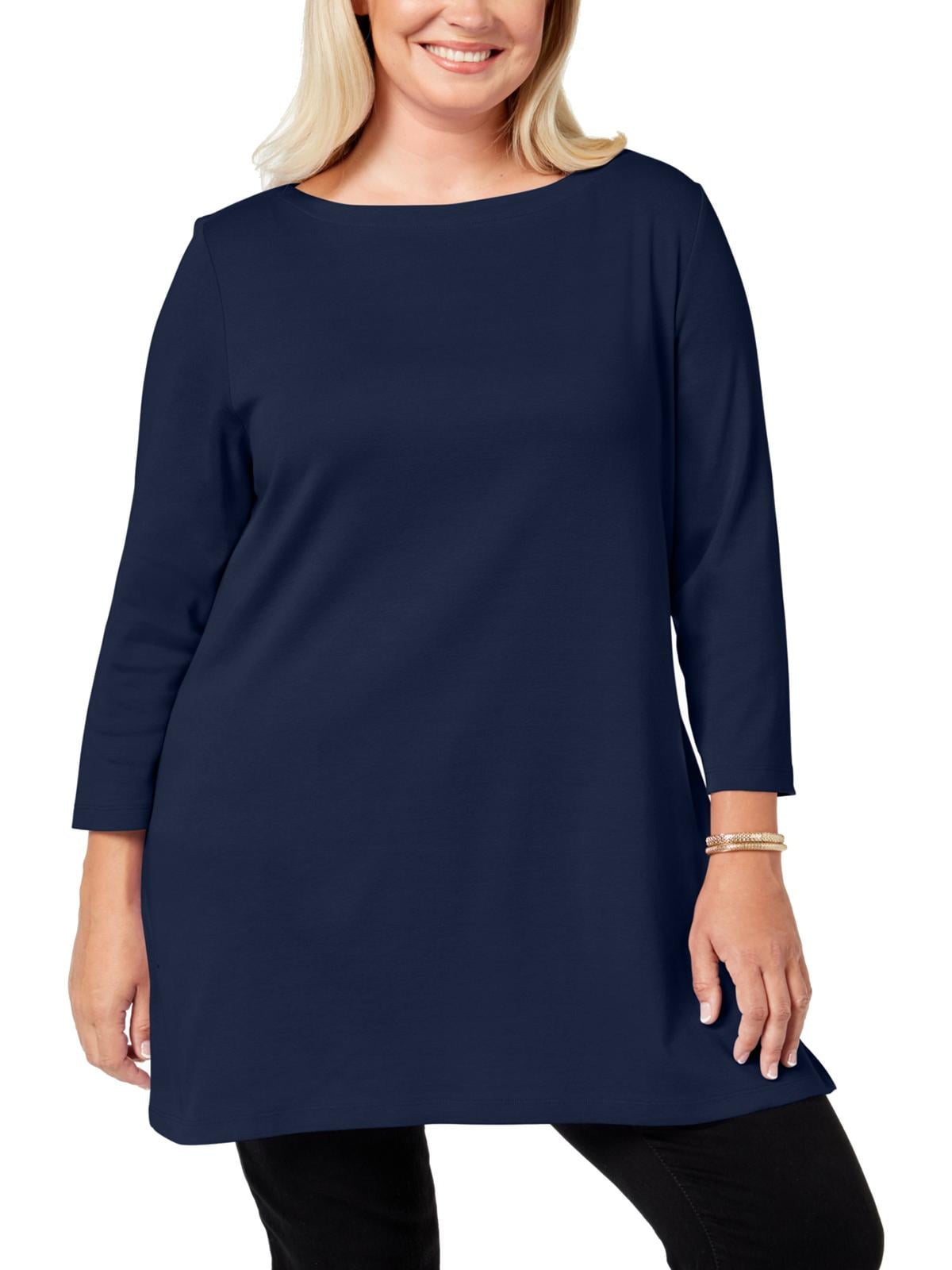 Karen Scott Womens Plus Boatneck Tunic Cotton Boat-Neck Tunic Top Navy ...
