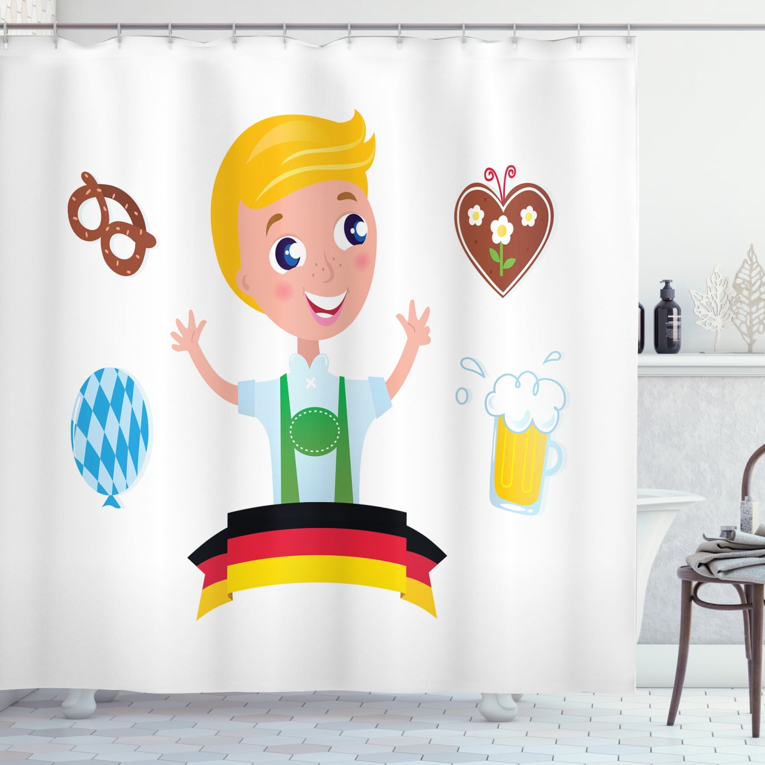 Ambesonne German Shower Curtain, Bavarian Boy Oktoberfest, 69"Wx70"L ...