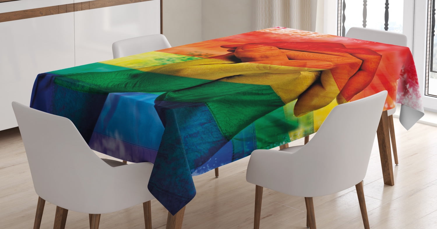 Ambesonne Pride Tablecloth Rectangular Table Cover, Gay Couple Holding ...