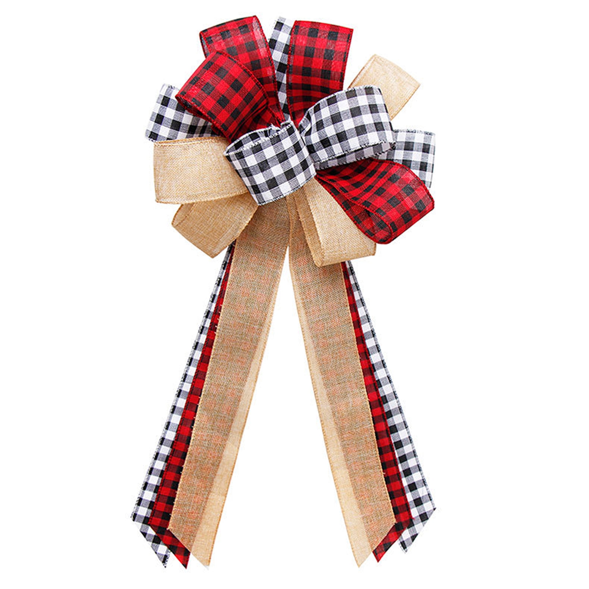Christmas Tree Topper Buffalo Plaid Red Black Burlap Decorative Bow