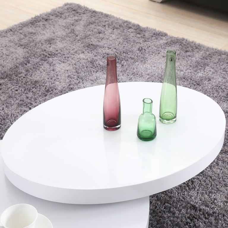 White Round Coffee Table Rotating Contemporary Modern Living Room ...