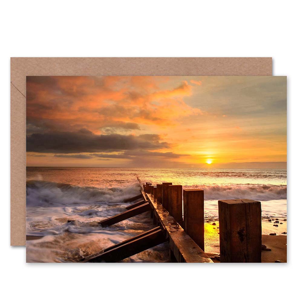 Beach Sunset Posts Greetings Card Plus Envelope Blank inside - Walmart.com