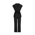 Womens 2 Piece Outfits Cap Sleeve Suit Vest And Wide Leg Pants Business Casual Blazer Sets