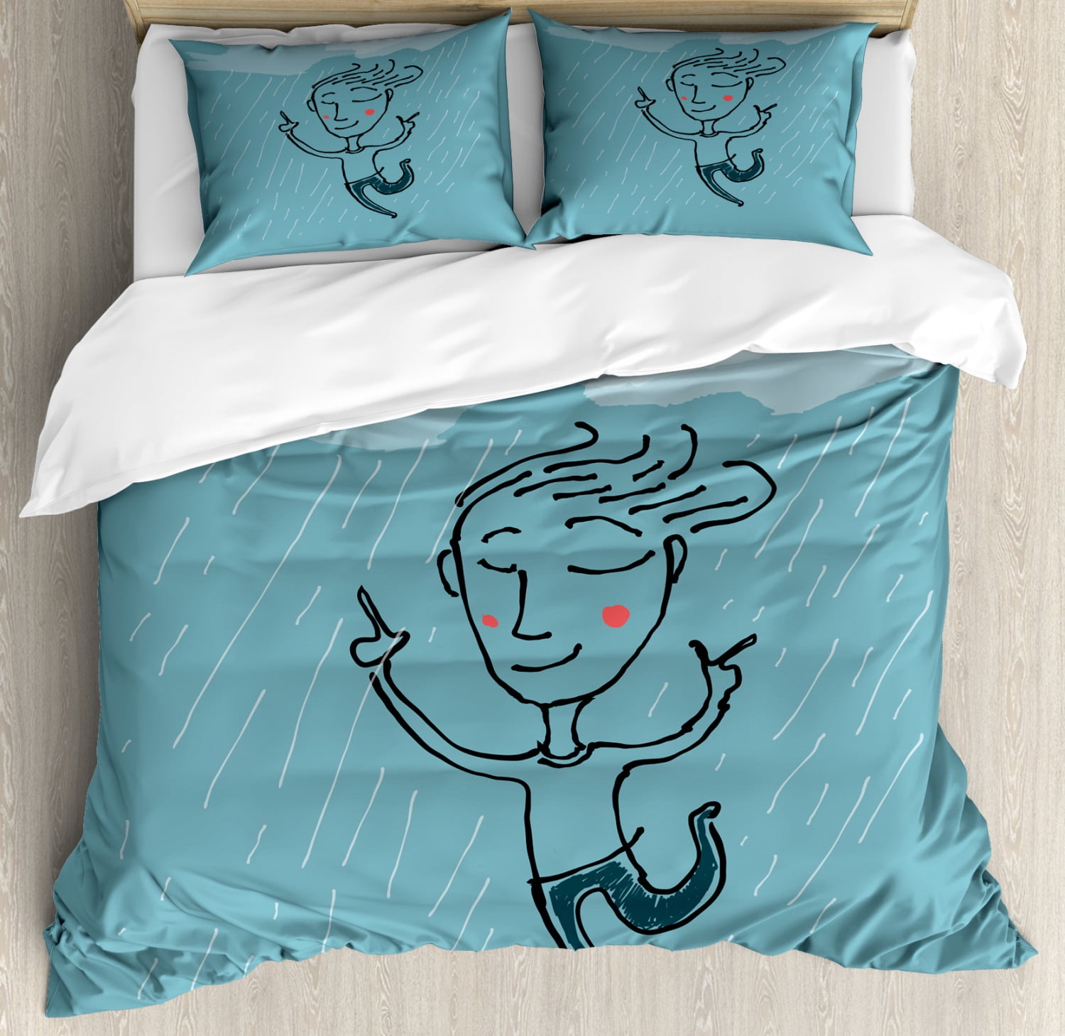Smile Duvet Cover Set Queen Size, Hand Drawn Illustration of a Man ...