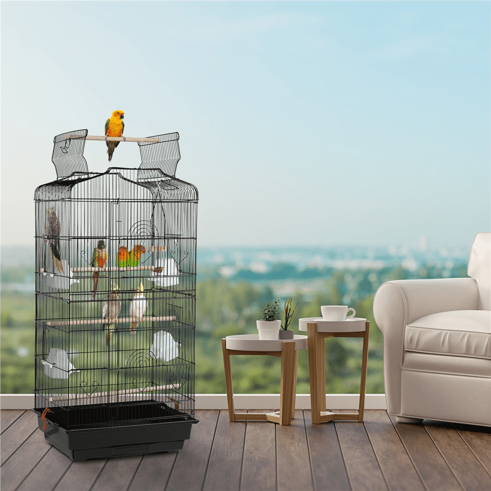 Yaheetech 41'' H Open Top Metal Bird Cage with Slide-out Tray& Four ...