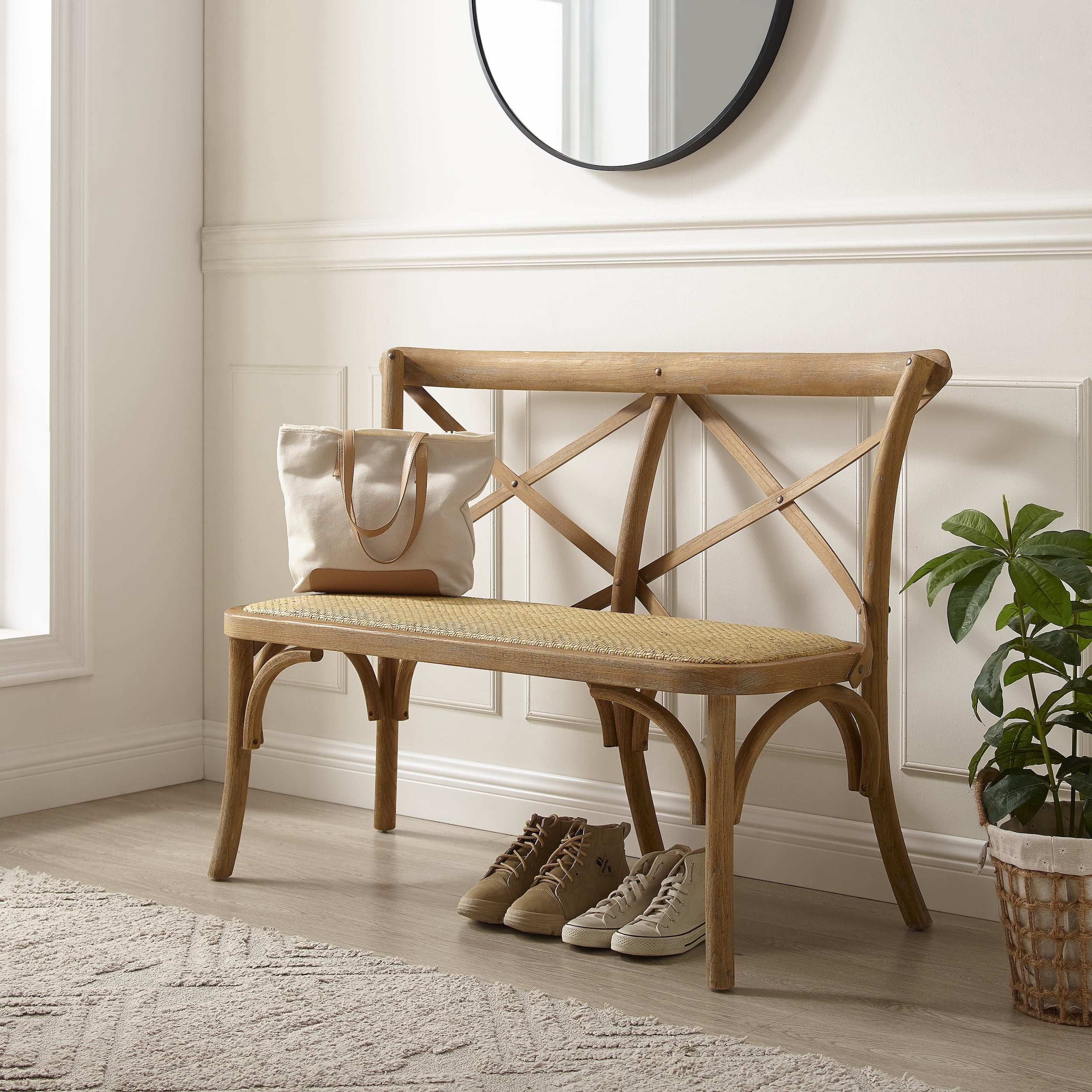 Linon Barton Bentwood Cross-Back Bench, Antique Brown/Natural - Walmart.com