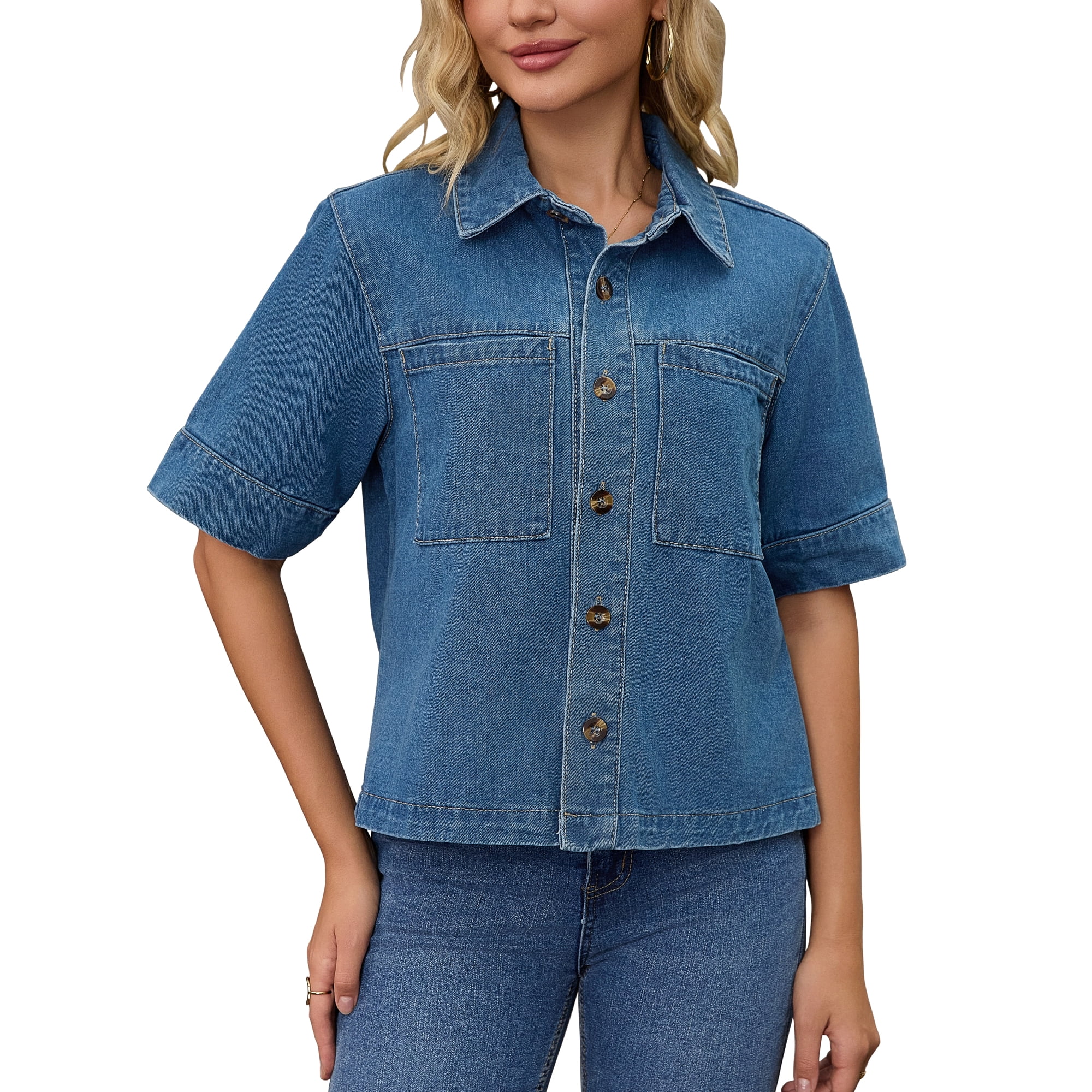 Click here for Inspire Chic Womens Short Sleeve Denim Jacket Butt... prices