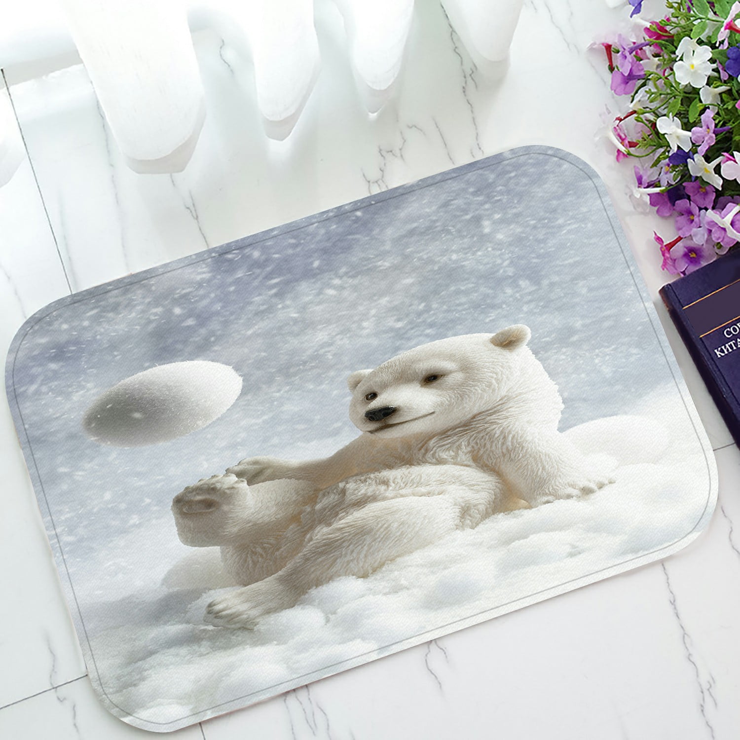 ABPHQTO Polar Bear Winter Playing Snowball Doormat Entrance Rug Area ...