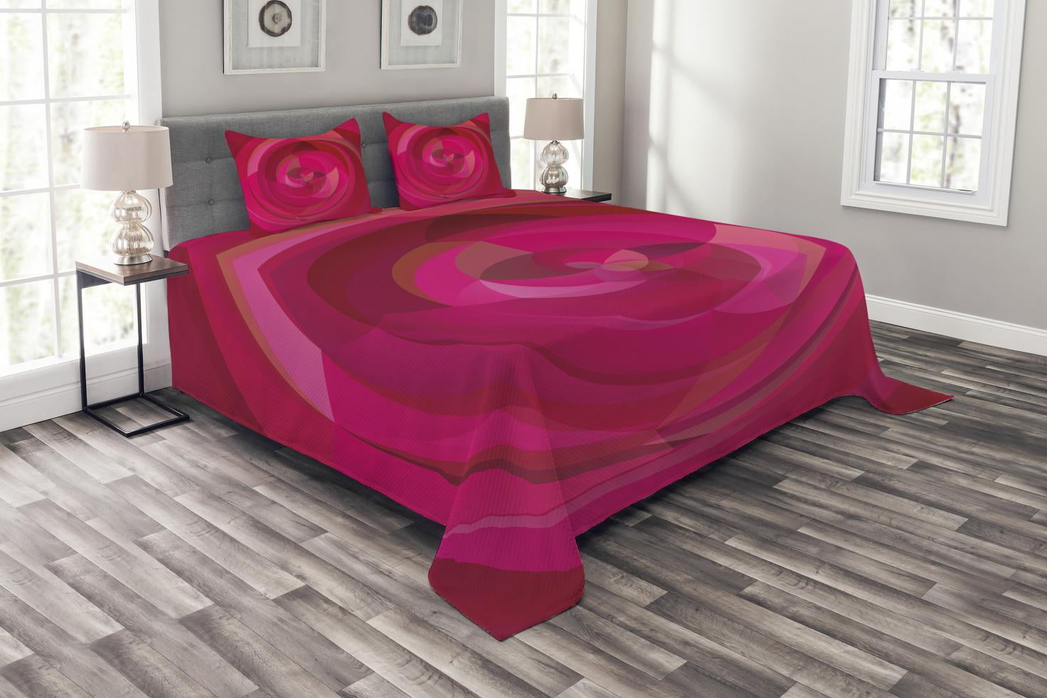 Hot Pink Bedspread Set Queen Size, Abstract Vortex with Swirls and ...
