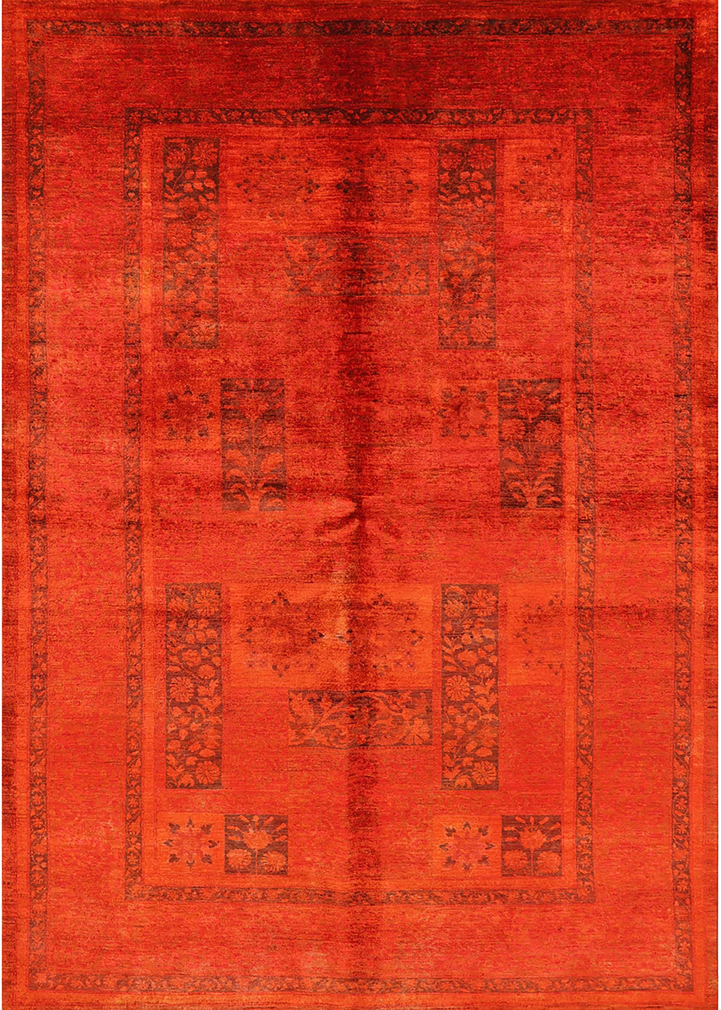 Ahgly Company Indoor Rectangle Mid-Century Modern Red Oriental Area ...