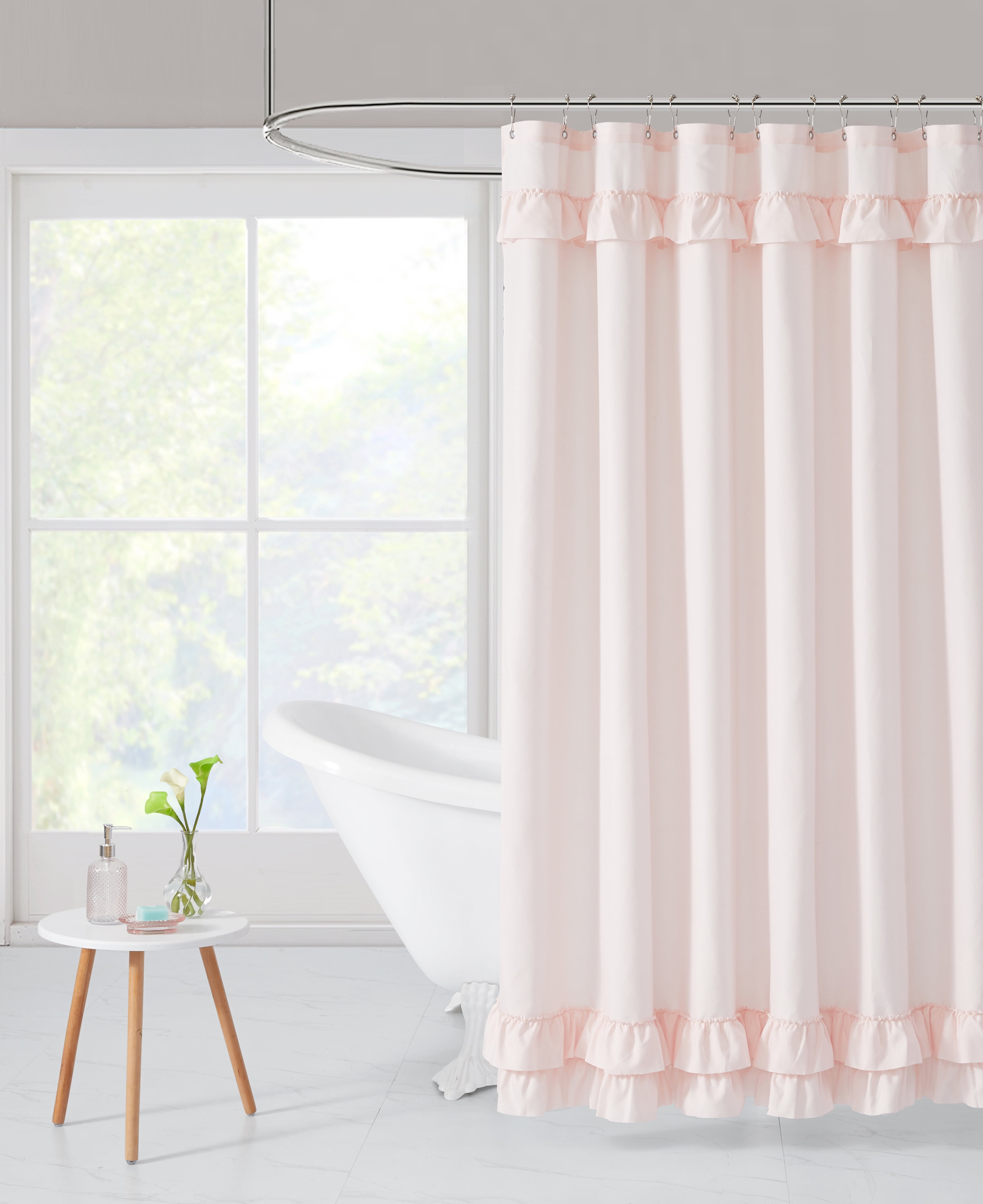 Simply Shabby Chic Pink Ruffle Polyester Shower Curtain, 72 x 72 ...