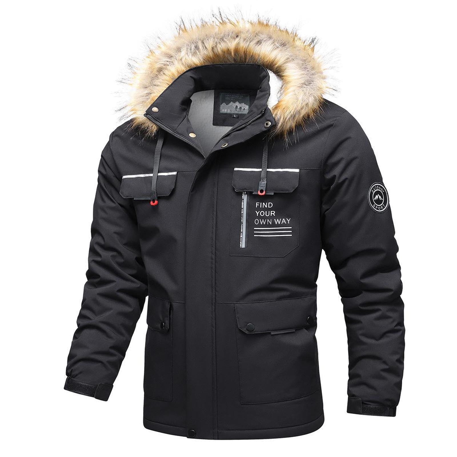Black Man Parkas Jacket Hoods Coats for Man Long Sleeve Brunch Thermal ...