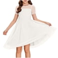 Bxsruta Girls 5-16 Years Polka Dot Mesh Short Sleeve Dress Princess ...