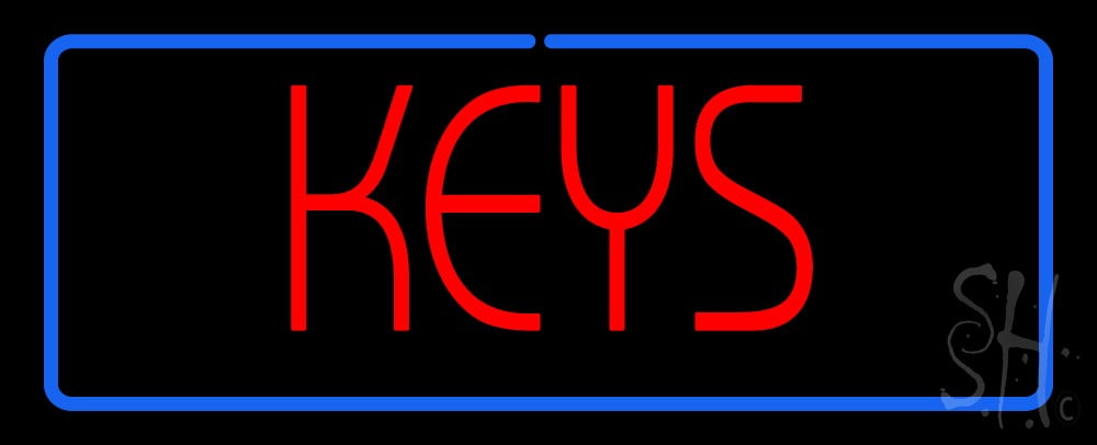 Red Keys Blue Border LED Neon Sign 10" Tall x 24" Wide - inches Black ...