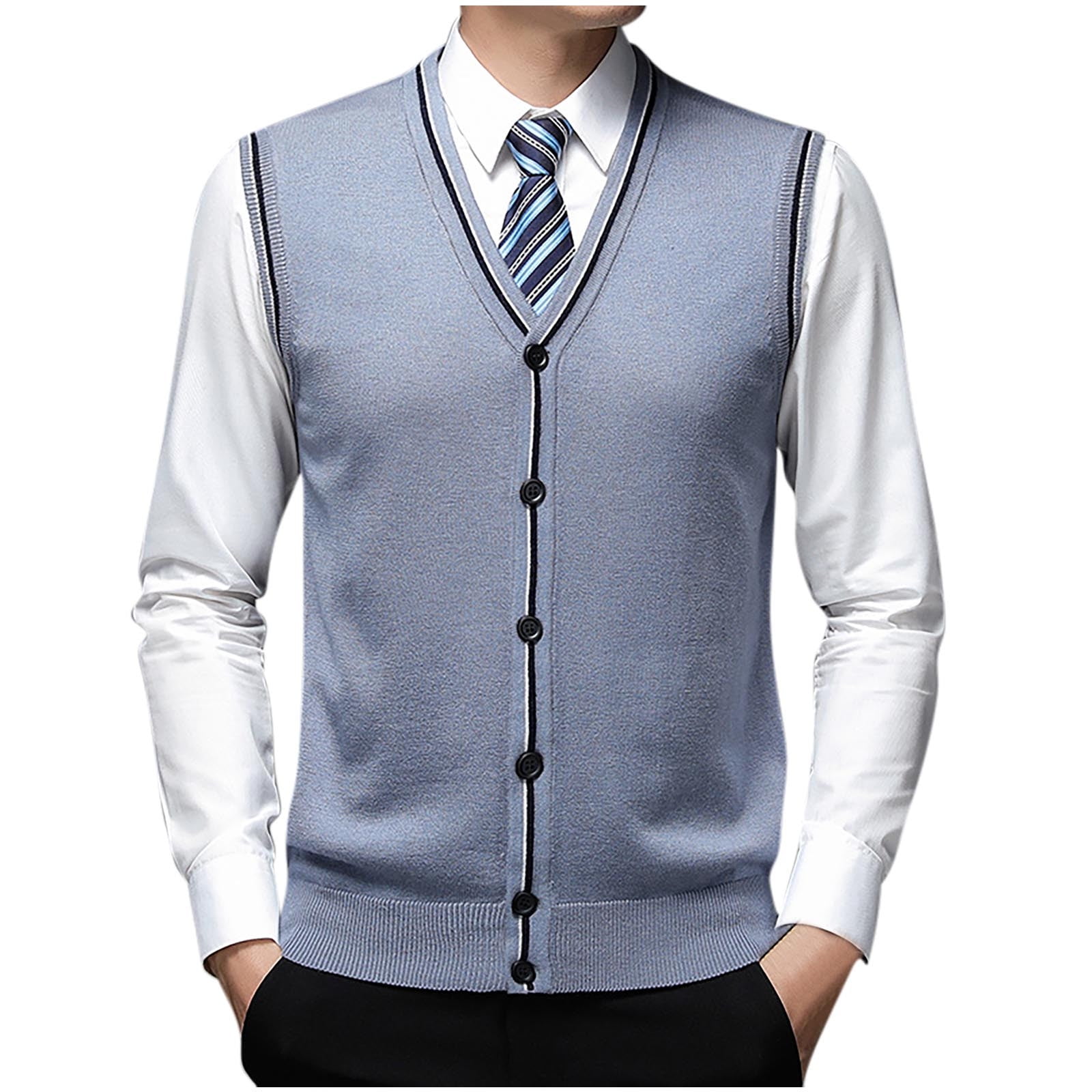 Click here for Fengqque Mens Sleeveless Sweater Cardigan Wool Ble... prices