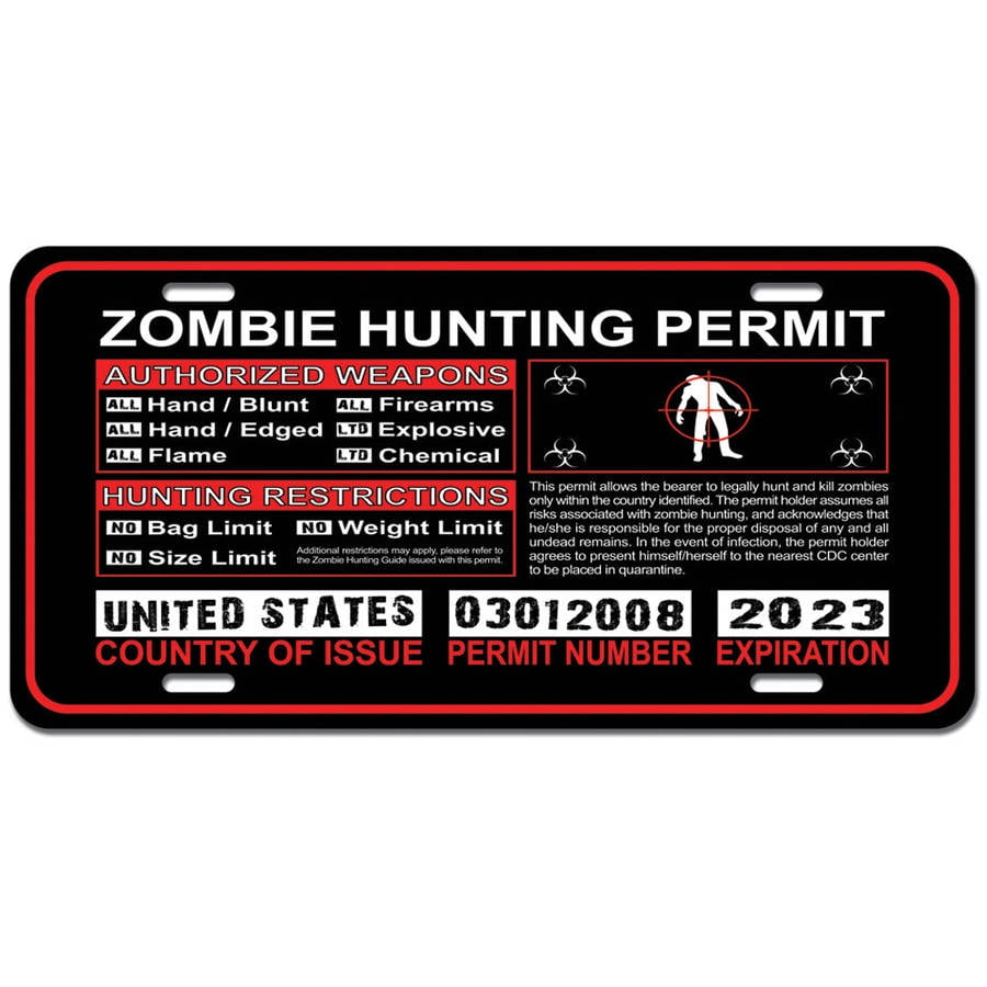 United States US Zombie Hunting License Permit Red - Biohazard Response ...