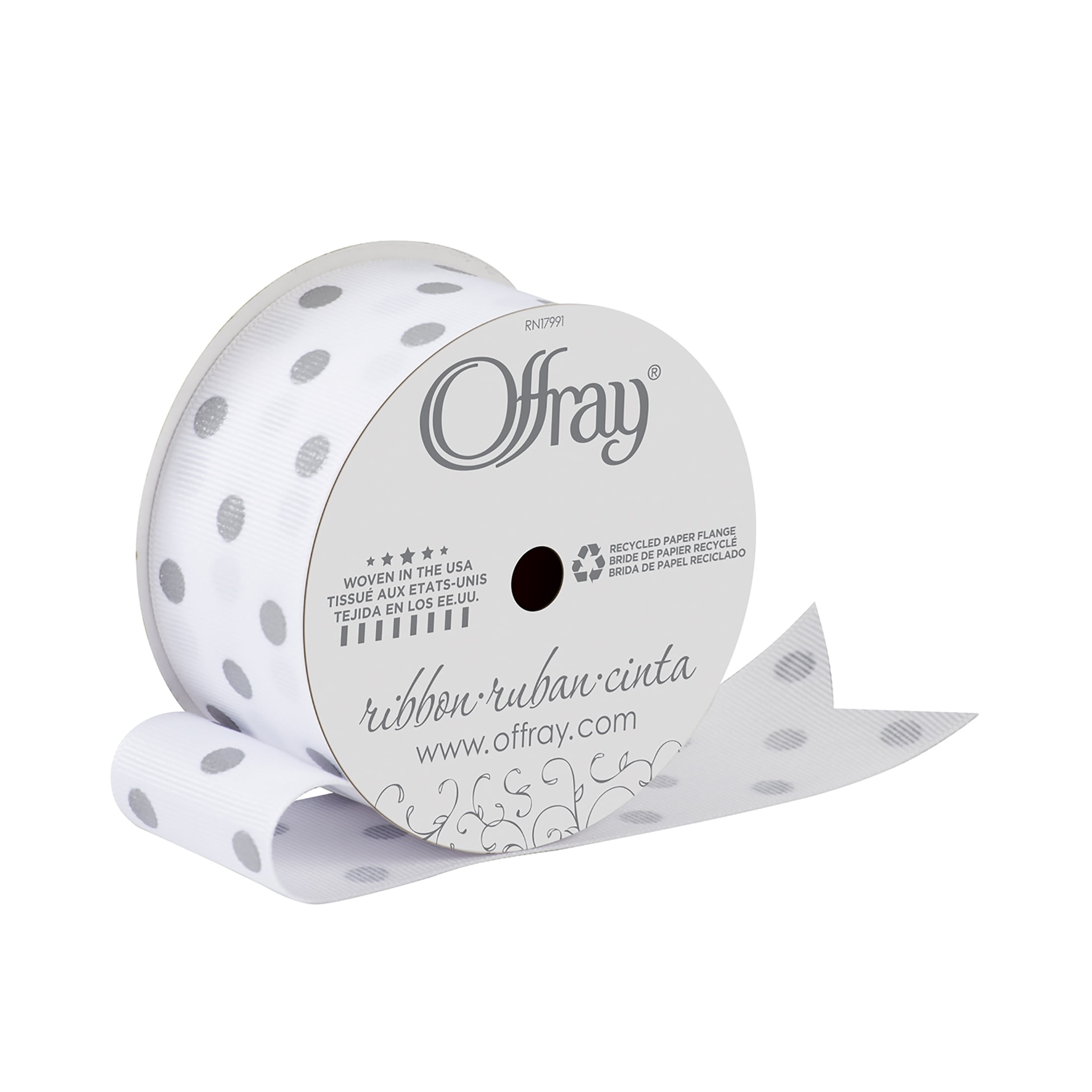 Offray Ribbon, Light Silver Dot on White 1 1/2 inch Grosgrain Polyester Ribbon, 9 feet - Walmart.com