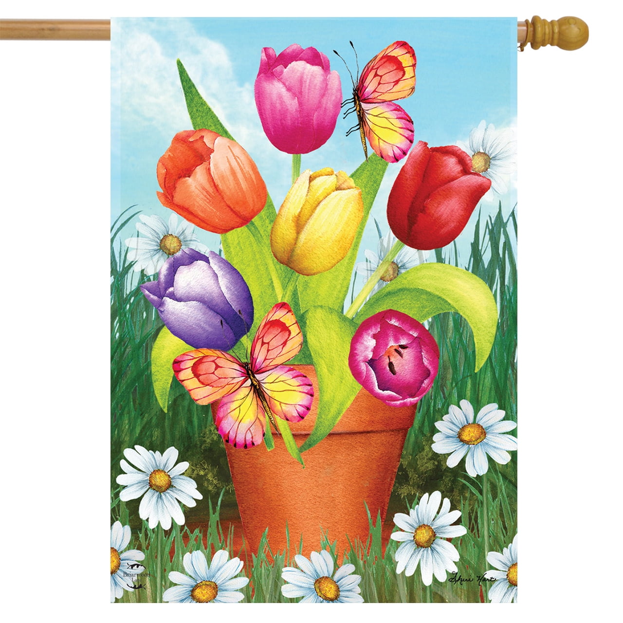 Potted Tulips Spring House Flag Floral 28" x 40" Briarwood Lane ...
