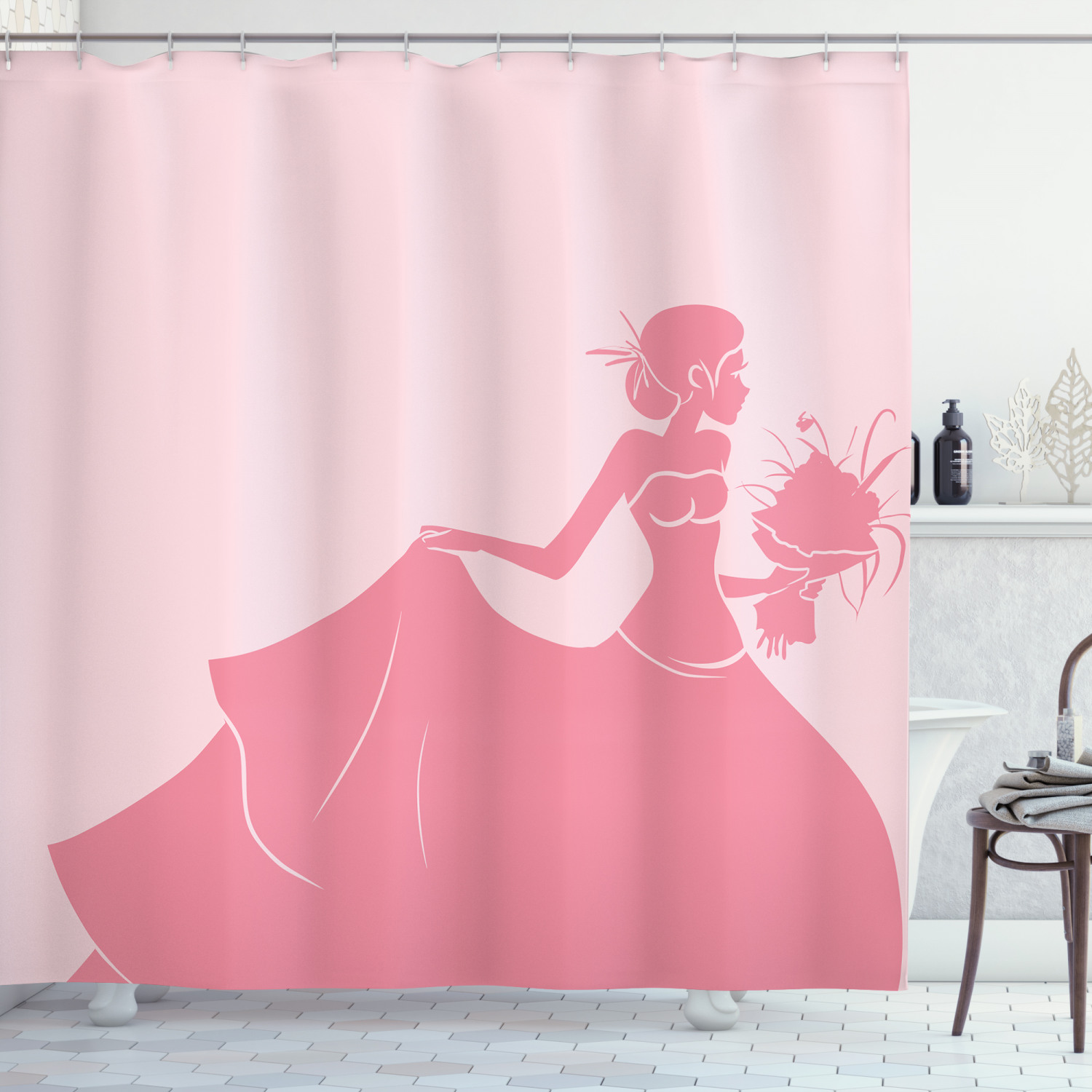 Ambesonne Pink Shower Curtain, Pink Wedding Dress, 69"Wx84"L, Salmon ...
