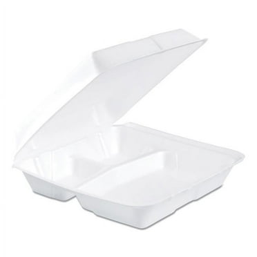 Dart Foam Hinged Lid Container, 3-Compartment, Carryout Disposable Food Trays, 9 x 9.4 x 3 ...