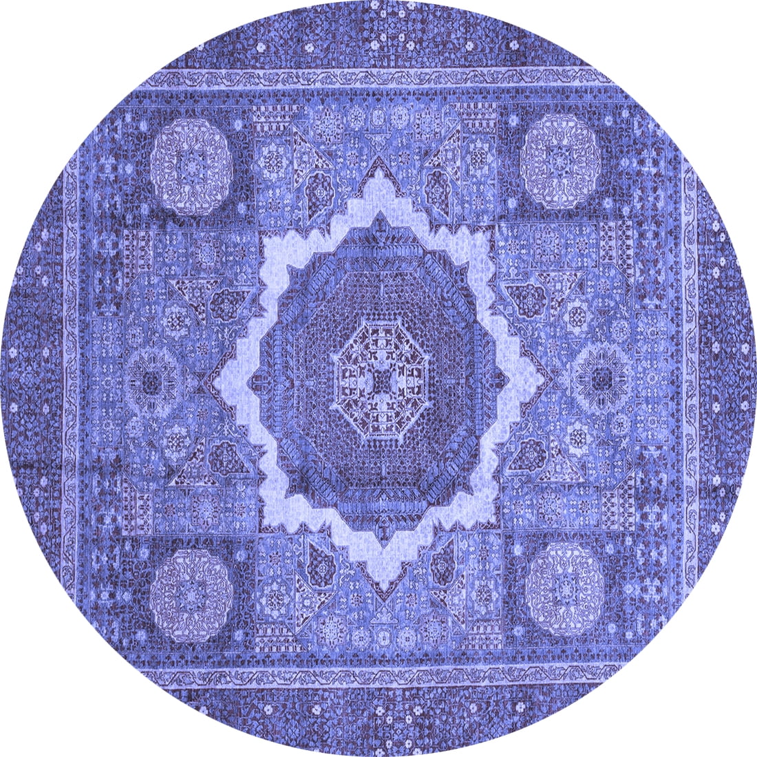 Ahgly Company Machine Washable Indoor Round Abstract Blue Modern Area ...