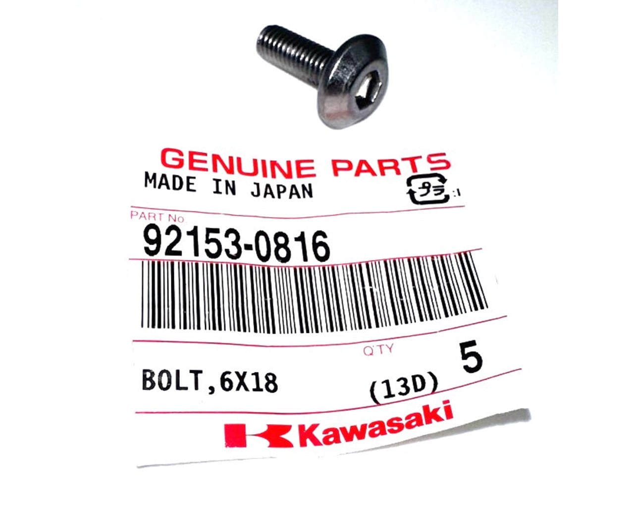 Kawasaki OEM Factory Bolt 6x18 Socket Head Multi Fit 92153-0816 ...
