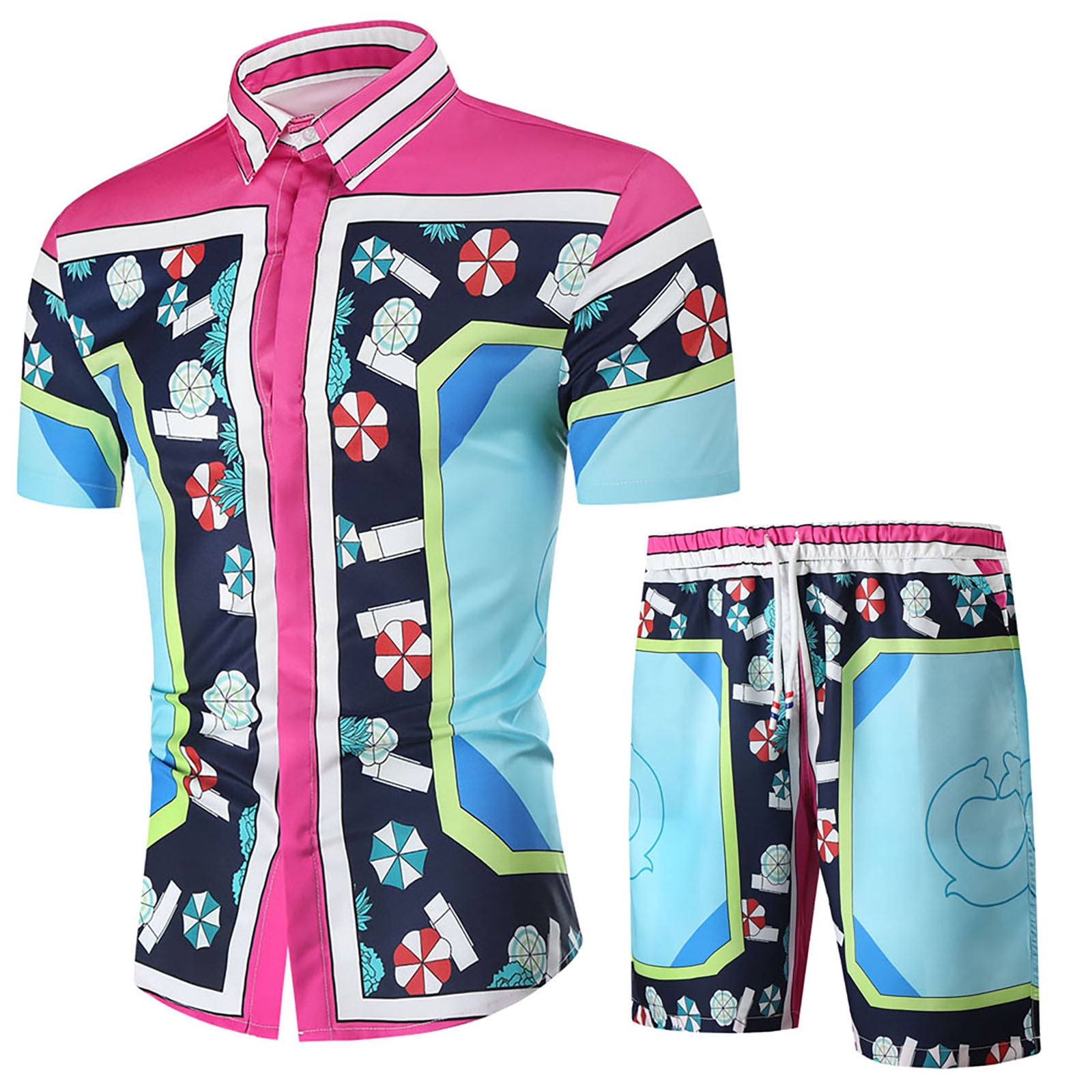 Men's Hawaiian Sets Hipster Luxury Print Floral 2 Piece Outfits Short ...