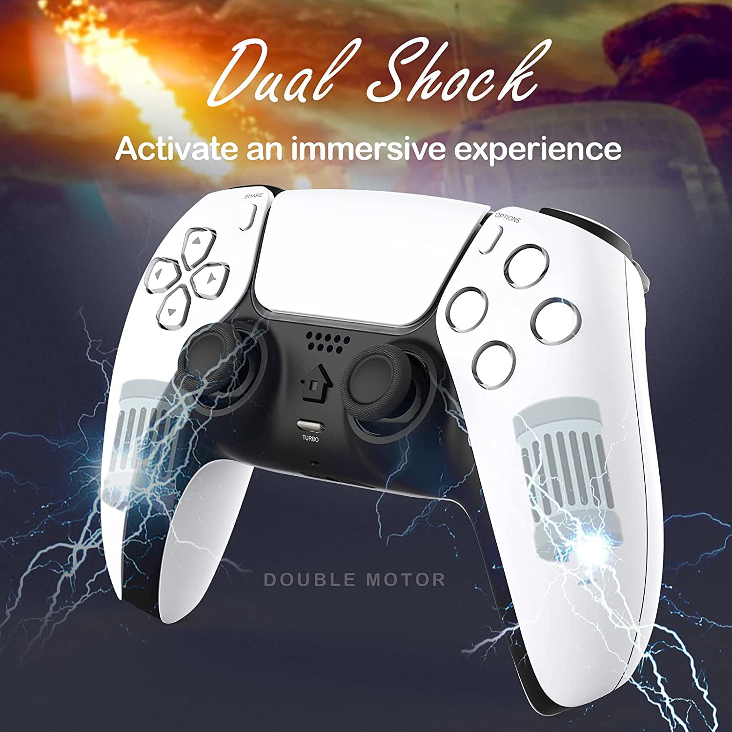 with Dual Vibration Shock Wireless Controller for PS4 Audio Microphone ...