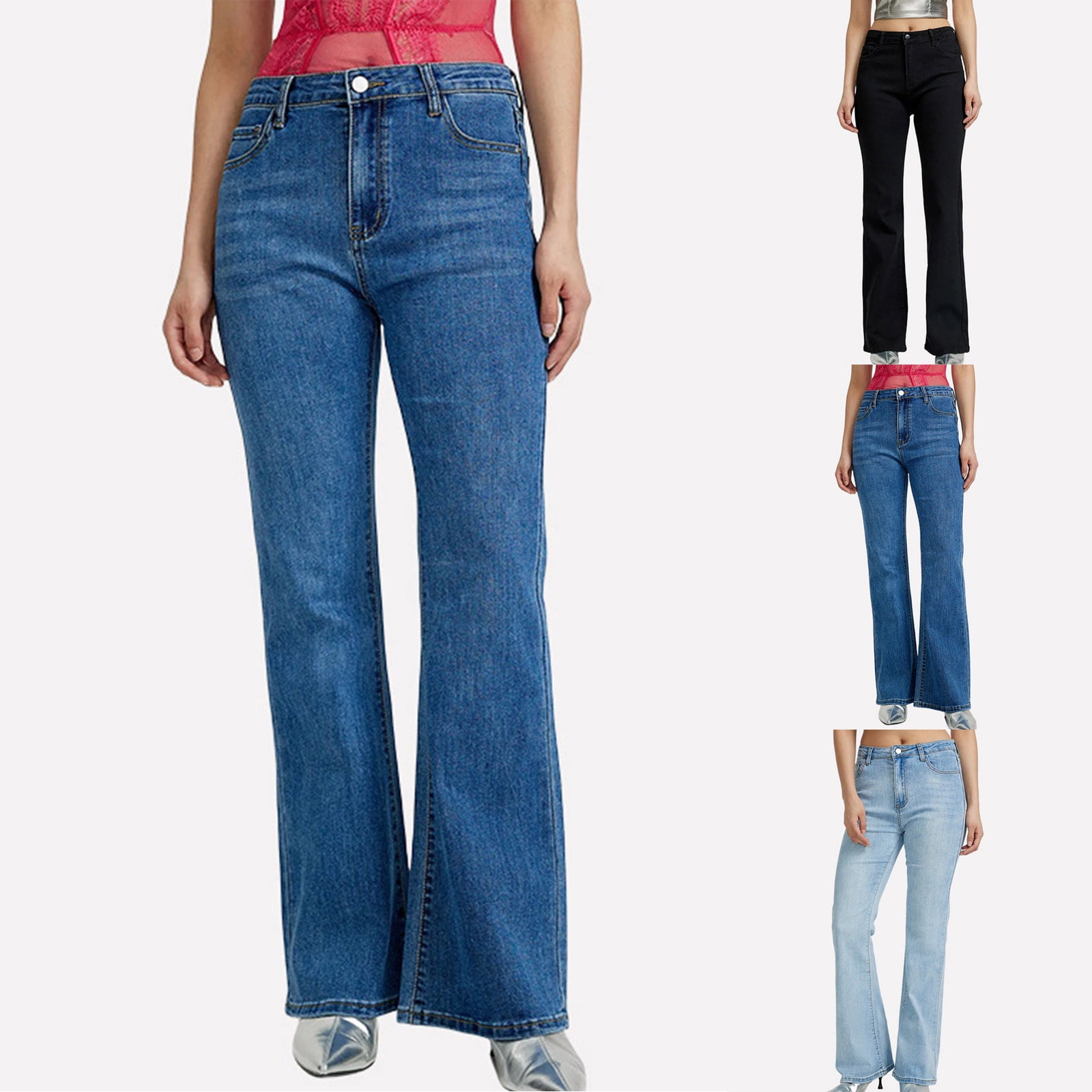 Yourumao Flare Jeans for Women Retro High Elastic Waisted Bell Bottom ...