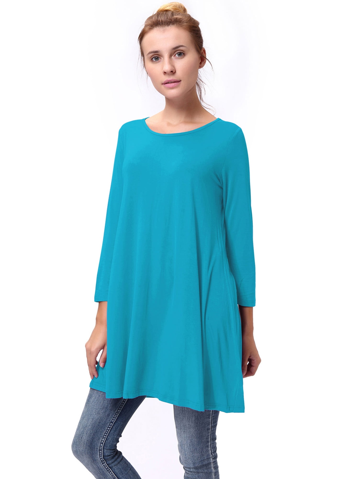LELINTA Women Plus Size 3/4 Sleeve Tunic Tops Loose Basic Shirt ...