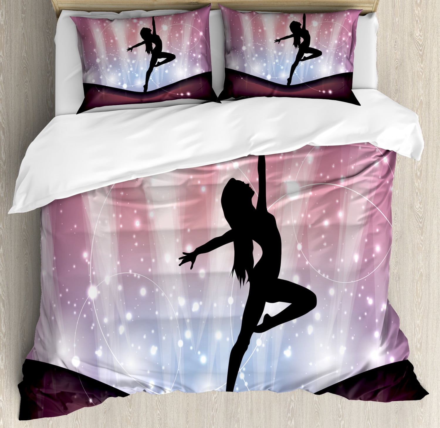 Contemporary Duvet Cover Set Queen Size, Silhouette of Ballerina ...