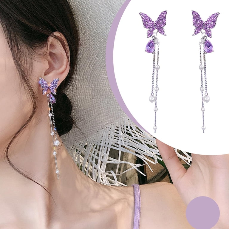 Purple Rhinestone Earrings For Wedding