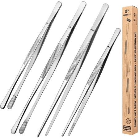 4 Pc Kitchen Fine Tweez Tong , 12'' and 10'' Stainle Steel Food Tweez ...