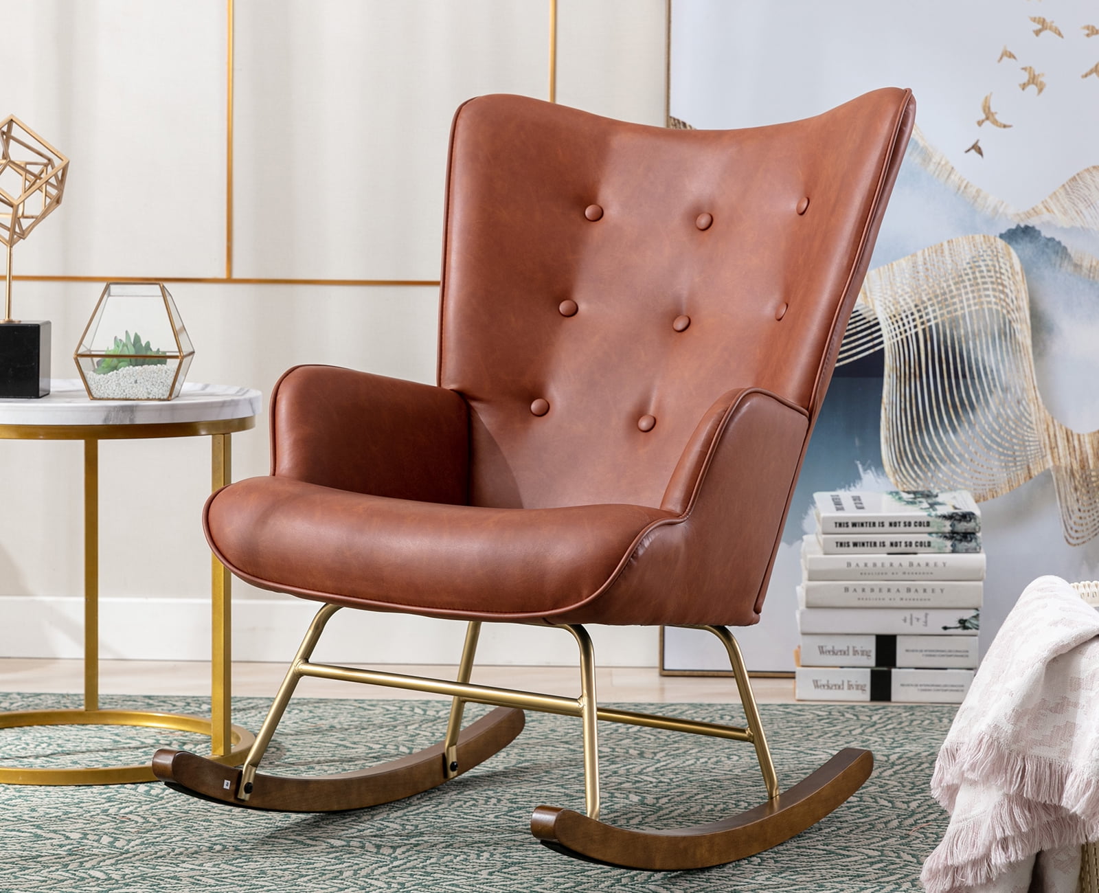 Guyou Modern Rocking Chair, Glider Nursery Chair with Tufted Wingback ...