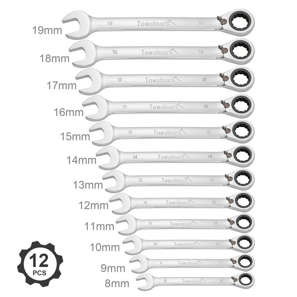 12 Piece Reversible Ratcheting Combination Wrench Set, 8mm-19mm Metric ...