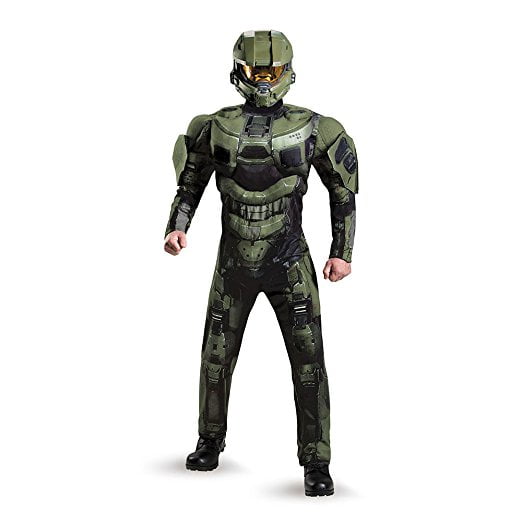 Disguise Mens Halo Deluxe Muscle Master Chief Adult Costume Green XX ...